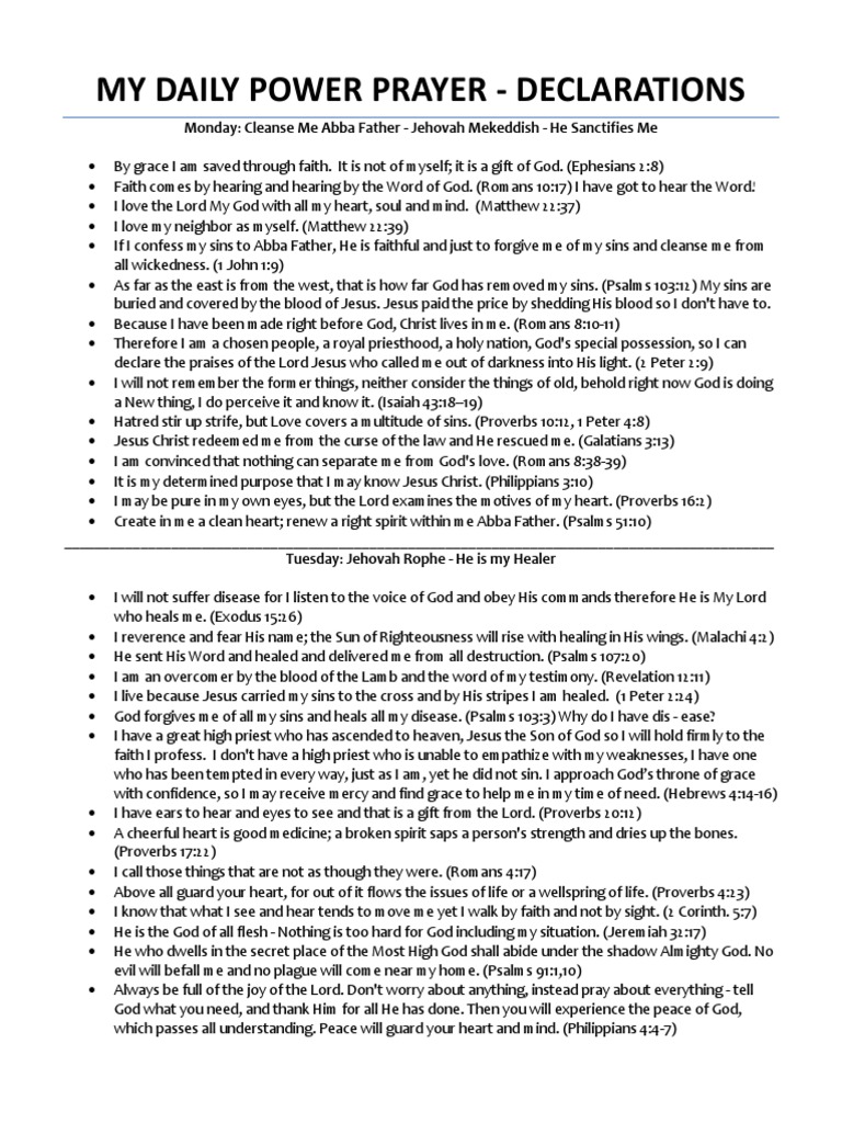 My Daily Power Prayer Declarations | PDF | Jesus | Grace In Christianity