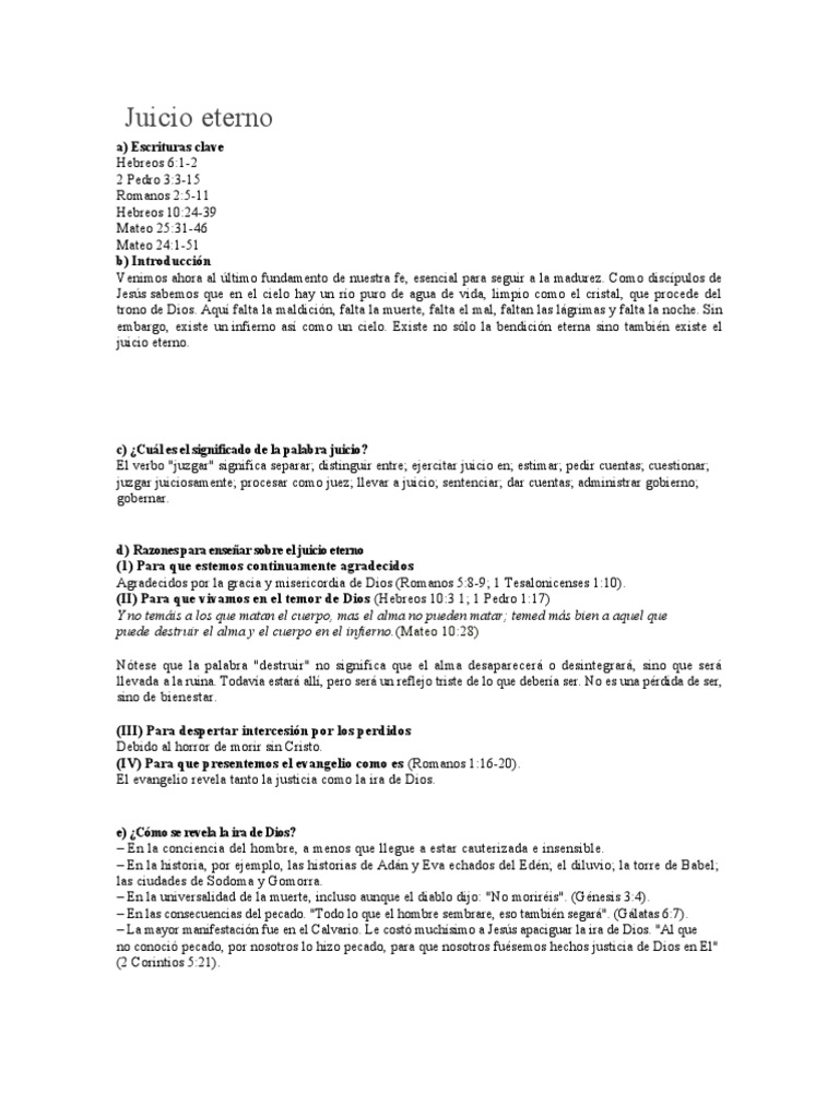 Significado Y Principios Del Juicio Eterno Pdf Jesús Evangelio De