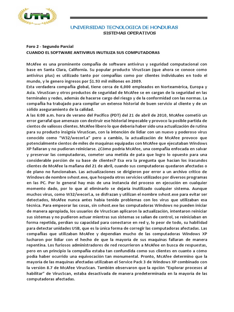 Caso McAfee | PDF | Windows XP | Microsoft Windows