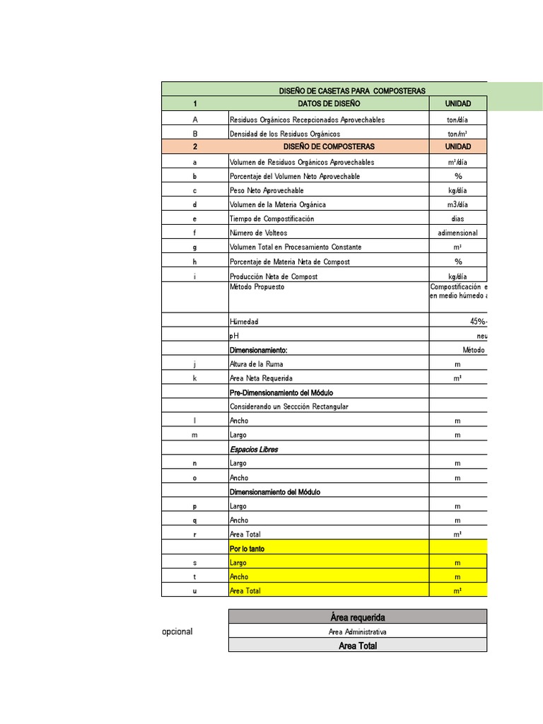 Excel de Cálculo de Área para Compostaje | PDF | Compost | Naturaleza