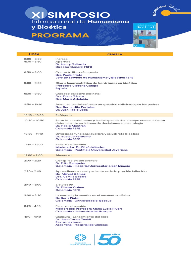 Programa XI Simposio Internacional Humanismo y Bioética | PDF