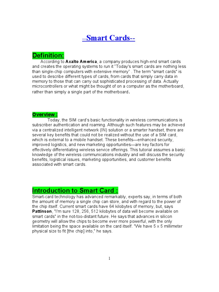 Smart Cards Seminar Report | PDF | Smart Card | Subscriber Identity Module