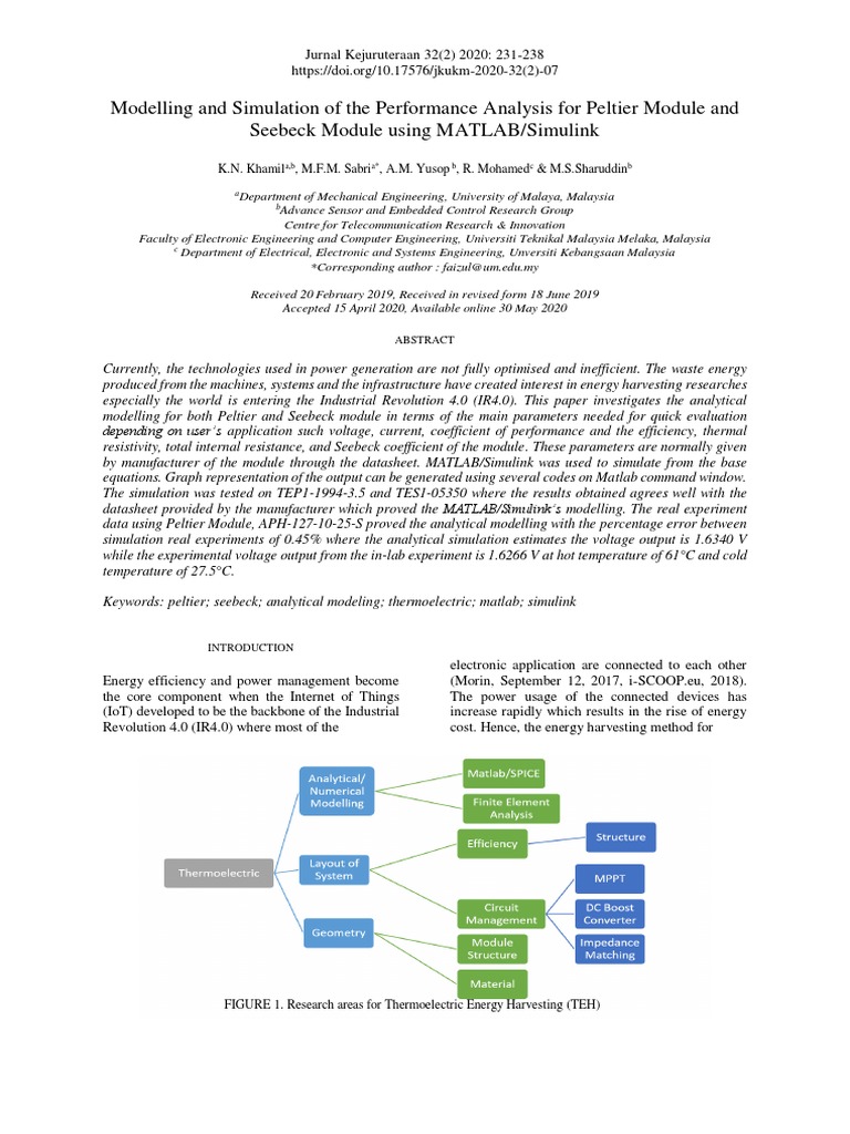 Modelling and Simulation of The Performance Analysis For Peltier Module ...