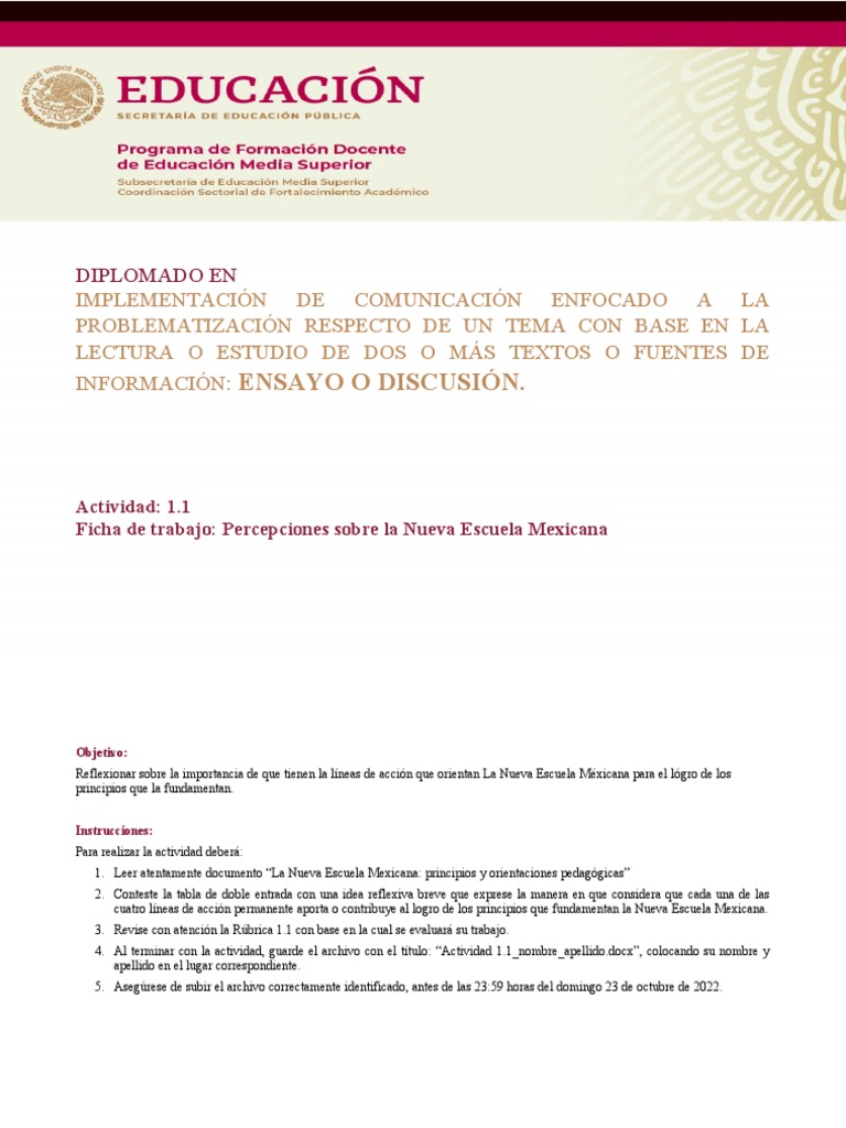 Ficha de Trabajo - Actividad 1.1 - Percepciones Sobre La NEM | PDF | Ensayos | México