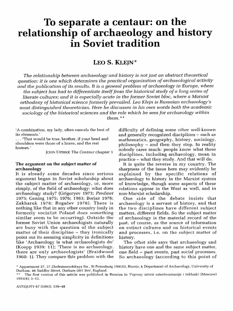 To Separate Centaur: On Relationship Archaeology History in Soviet ... To Separate Centaur: On Relationship Archaeology History in Soviet ...