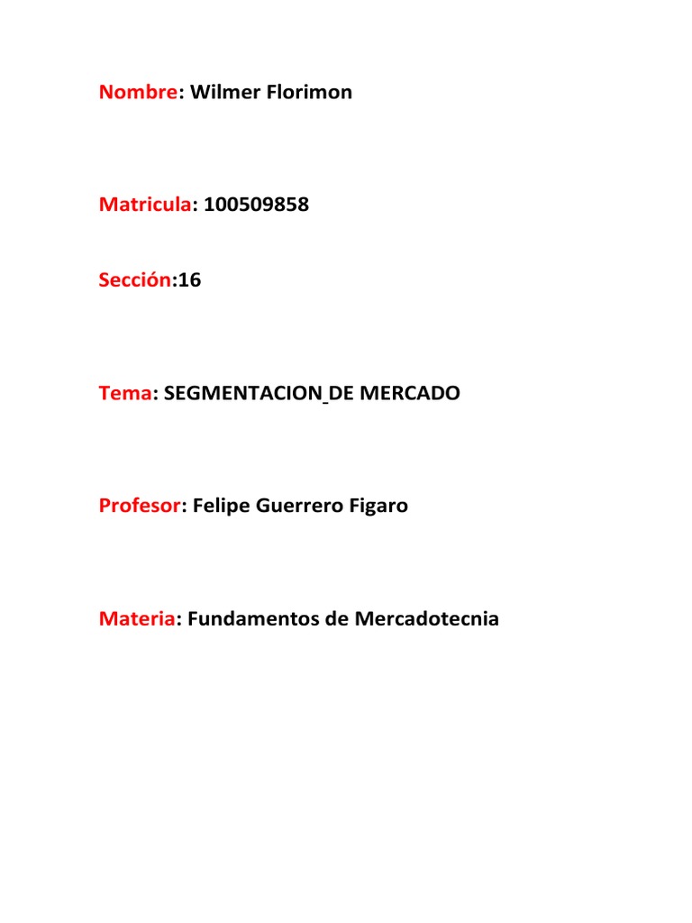 Segmentación Y Posicionamiento De Mercado Pdf Marketing Mercado