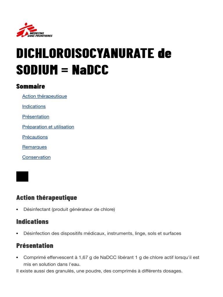 Dichloroisocyanurate de Sodium Nadcc - Guides M | PDF | Chlore | Sodium