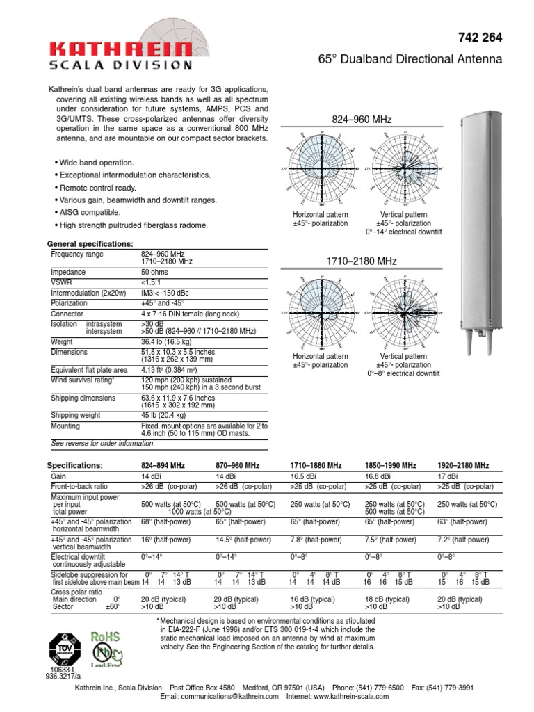 65° Dualband Directional Antenna: General Specifications | PDF ...