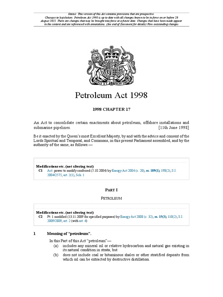 An Overview of the Petroleum Act 1998 Consolidating Key Enactments ...
