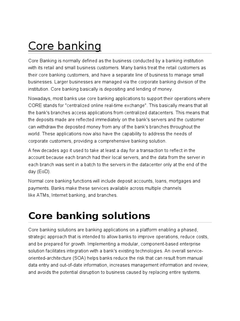 Core Banking Solutions Final | PDF | Banks | Money