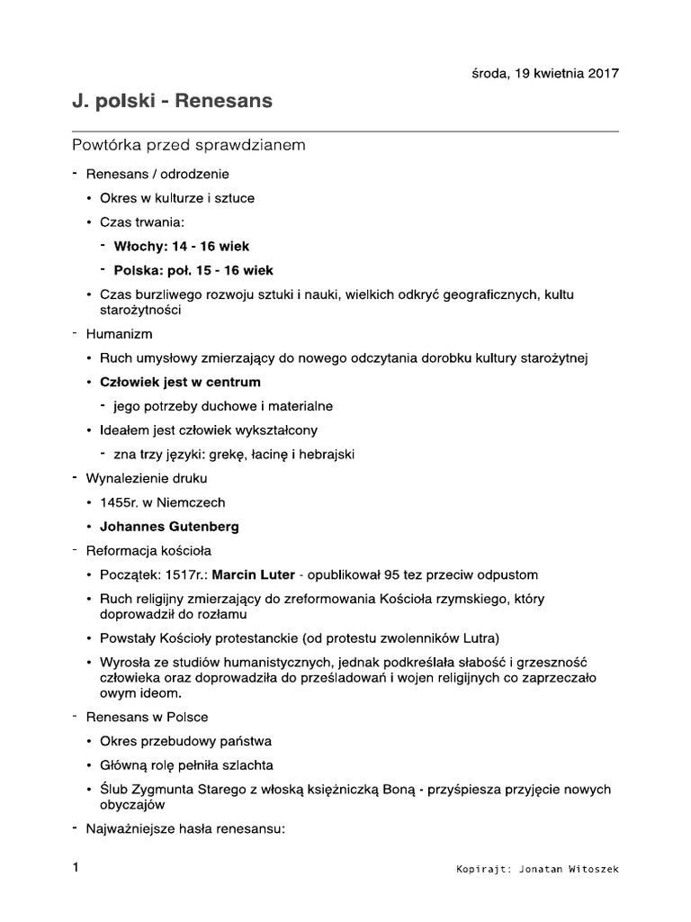 J. Polski - Renesans - Pages | PDF