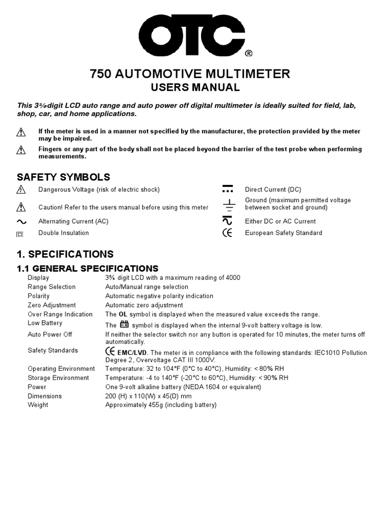 Automotive Multimeter User Manual | PDF | Power Supply | Alternating ...