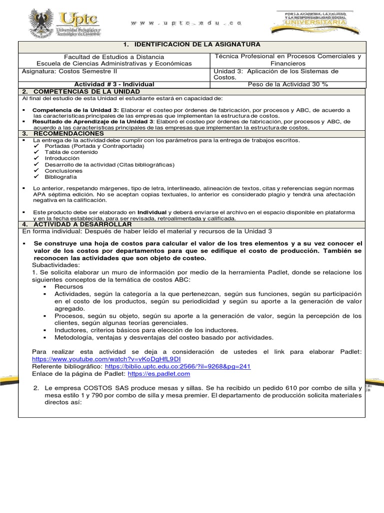 4 Actividad 3 Taller TPPCF COSTOS | PDF | Presupuesto | Costo