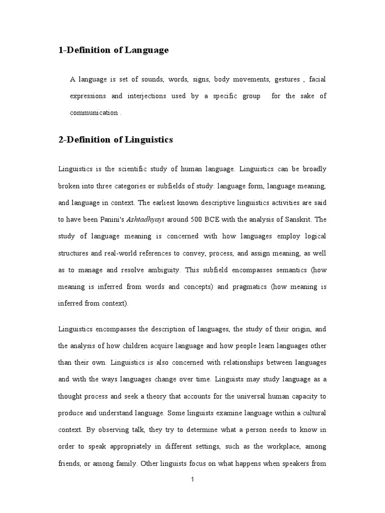 Lecture 1 - Definition of Language and Linguistics | PDF | Linguistics ...