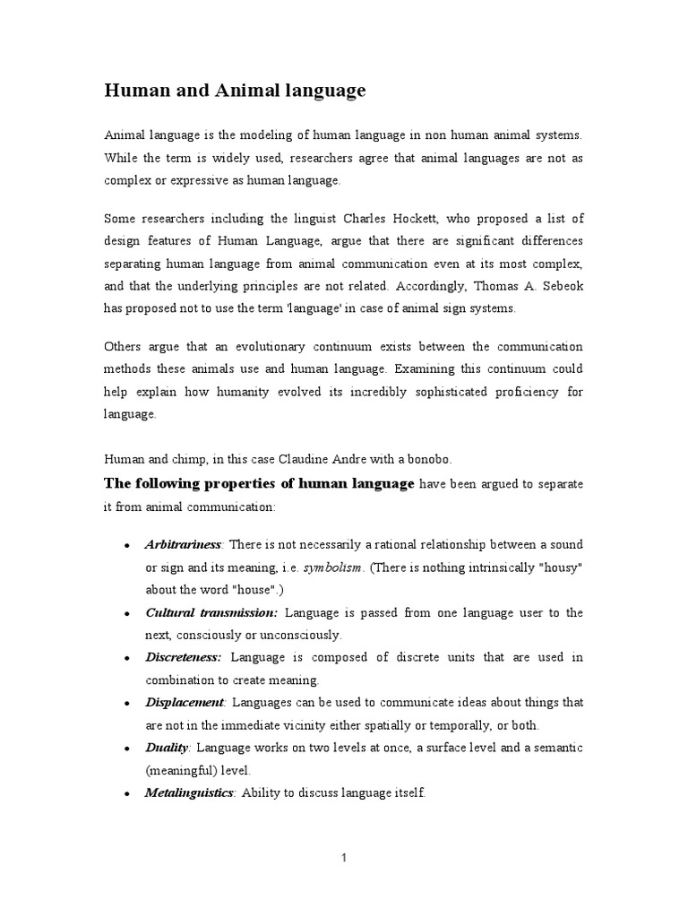 Lecture 2 - Human and Animal Language | PDF | Chimpanzee | Neuroscience