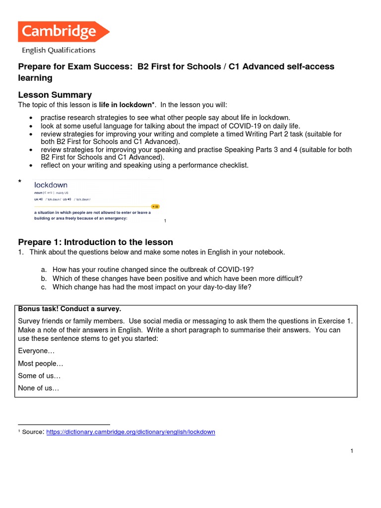 b2 First - c1 - Advanced Online-Resources-Covid-19-Lesson-Plan | PDF ...