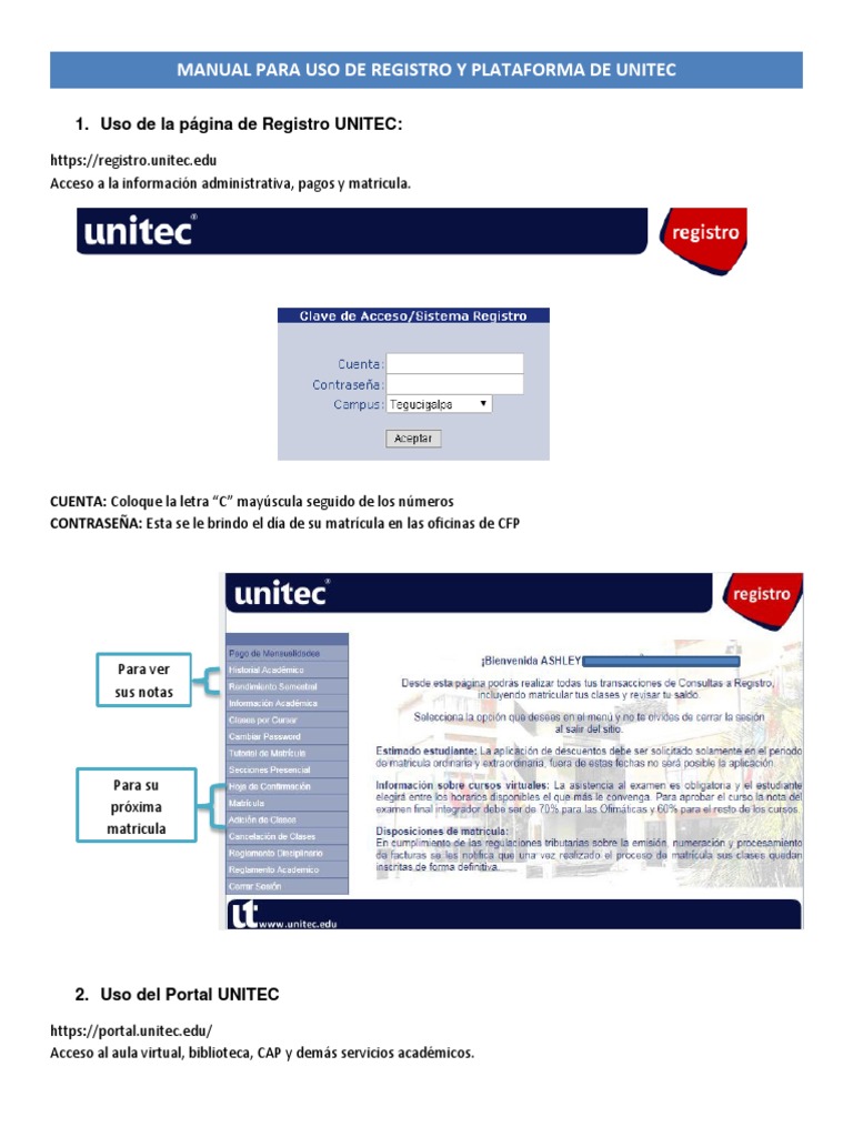 Manual de Uso Registro y Portal UNITEC | PDF | Contraseña | Informática