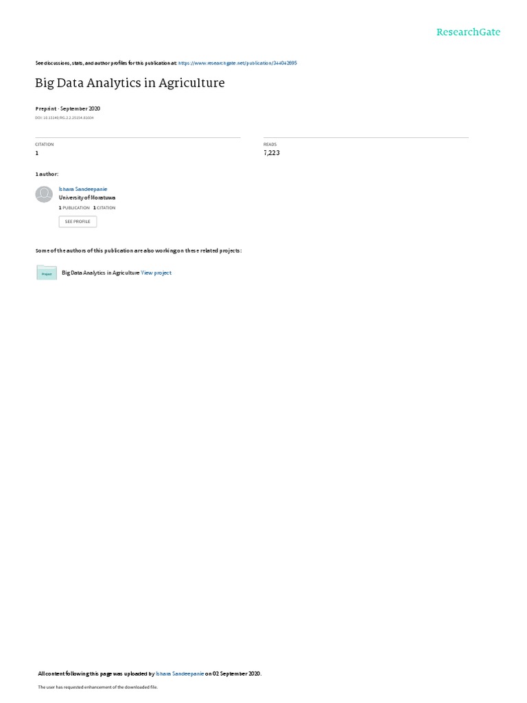 Big Data Analytics in Agriculture | PDF | Big Data | Analytics