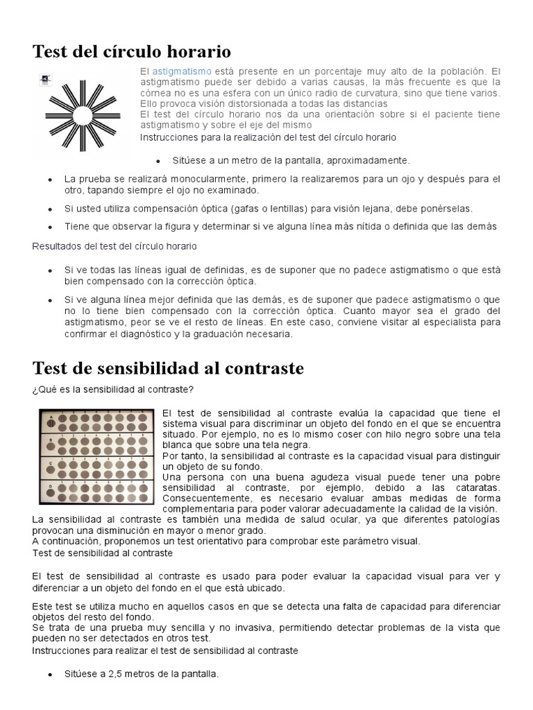 Test Del Círculo Horario | PDF | Ojo humano | Miopía