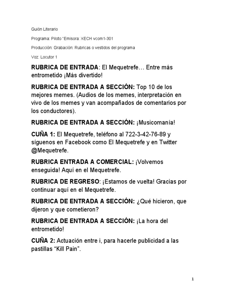 Ejemplo de Guión Literario | PDF