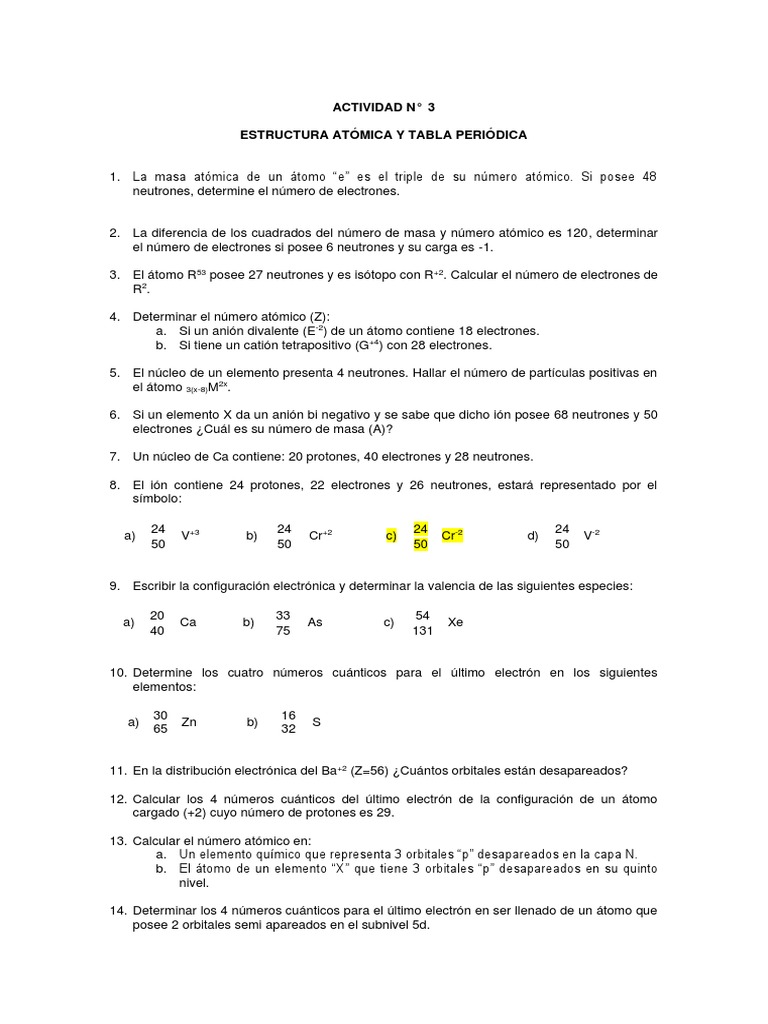 PRACTICA DIRIGIDA #3 - Estructura Atomica | PDF | Átomos | Electrón