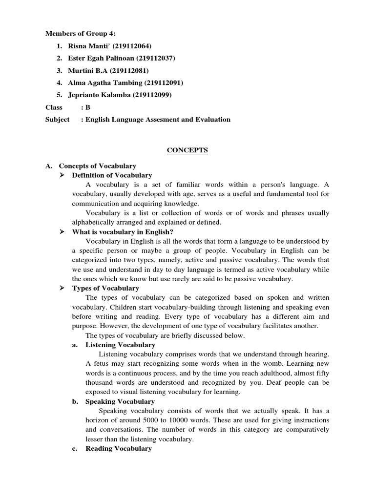 Group 4-Concepts and Tests | PDF | Pronoun | Vocabulary
