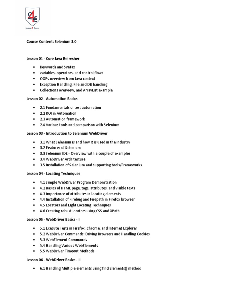 Learn 4 Earn Selenium | PDF | Selenium (Software) | Software Development