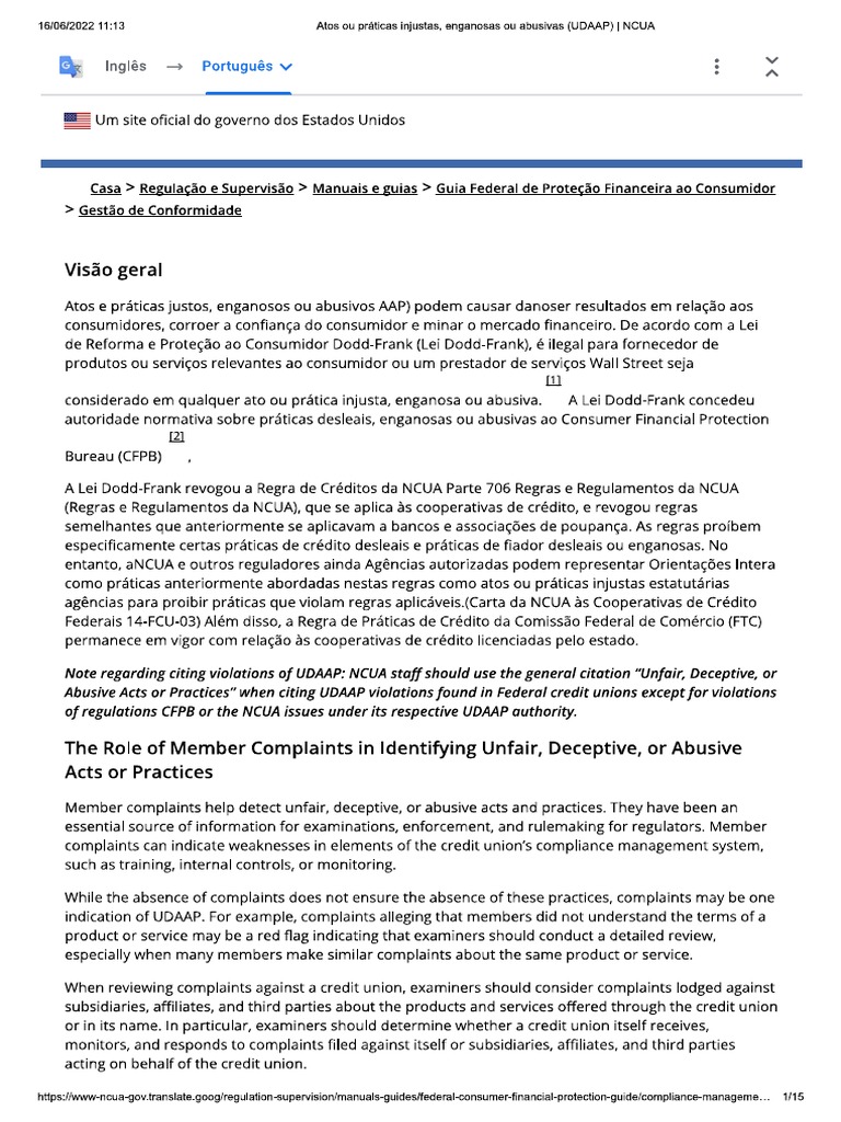 Atos Ou Práticas Injustas, Enganosas Ou Abusivas (UDAAP) - NCUA | PDF