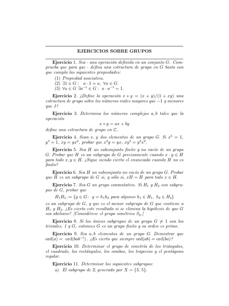 Ejercicios Grupos | PDF | Objetos matemáticos | Álgebra abstracta