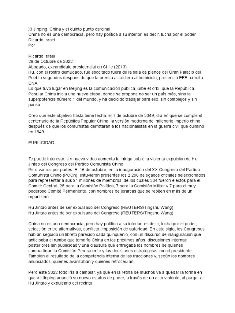 Xi Jinping, China y El Quinto Punto Cardinal | PDF | Hu Jintao | China