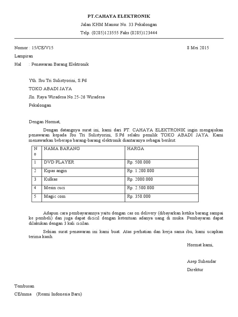 Contoh Surat Penawaran | PDF