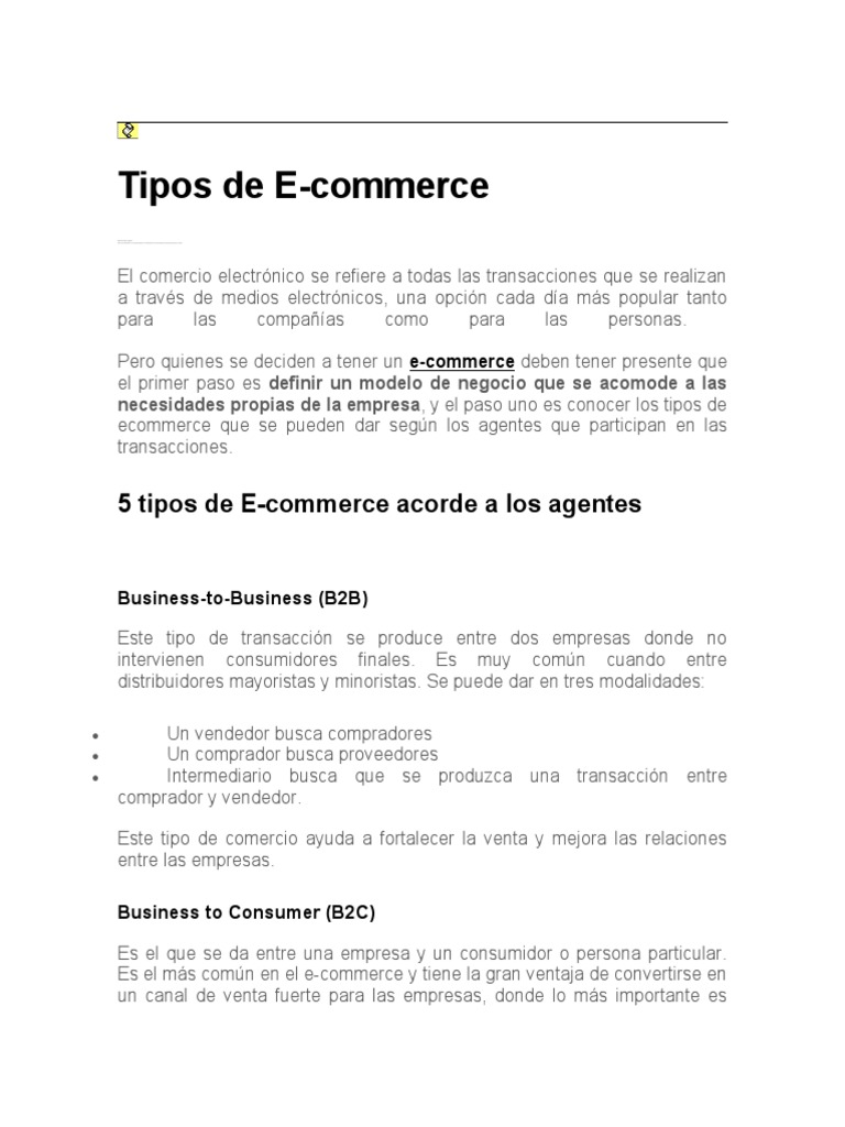 Conoce Los Tipos de E-Commerce | PDF | Comercio electrónico | Medios de comunicación en masa