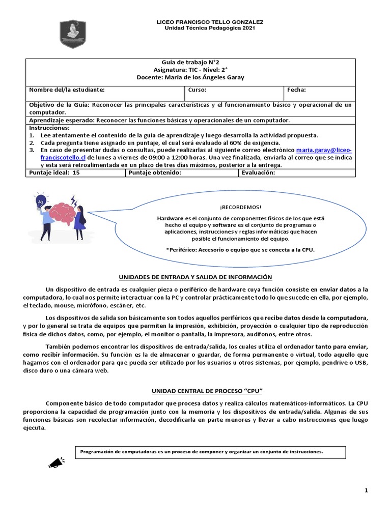 Guía TIC: Fundamentos del Computador | PDF | Hardware de la computadora ...