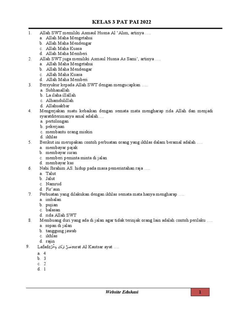 Soal PAT PAI Kelas 3 | PDF