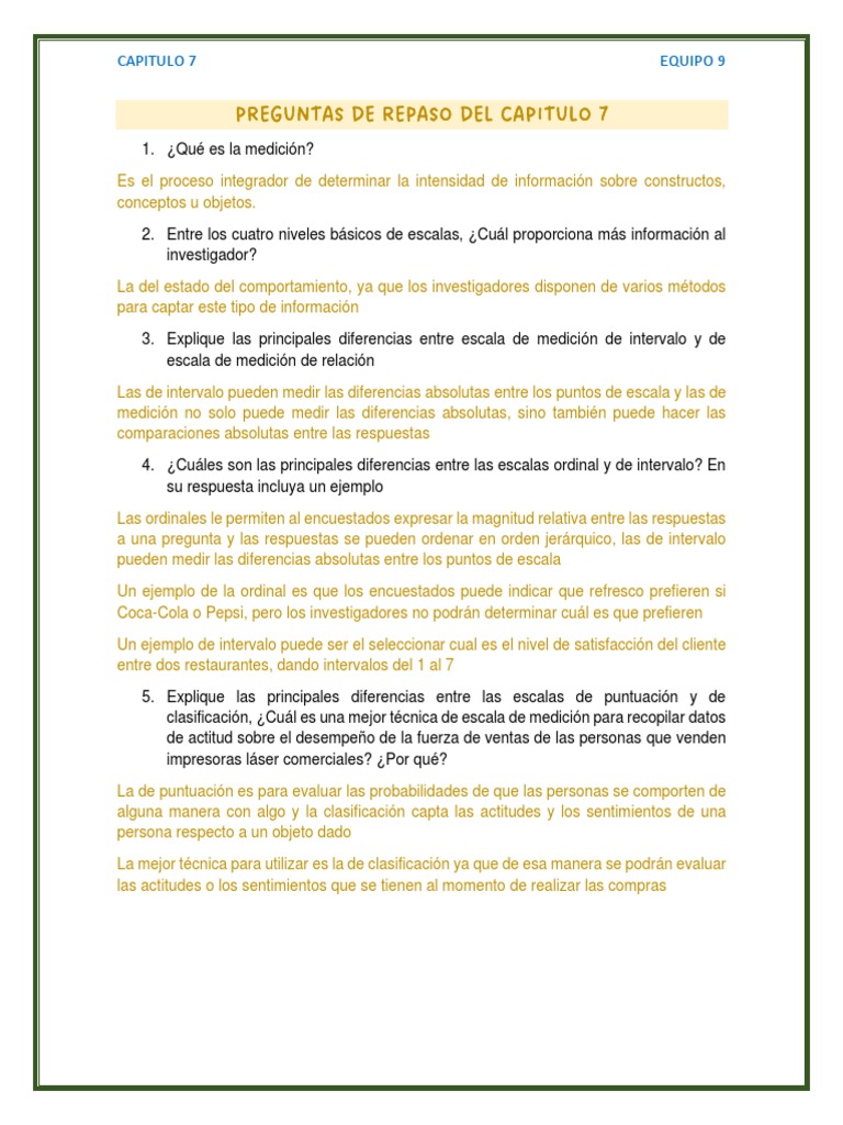 Preguntas de Repaso sobre Escalas de Medición | PDF | Medición | Nivel ...