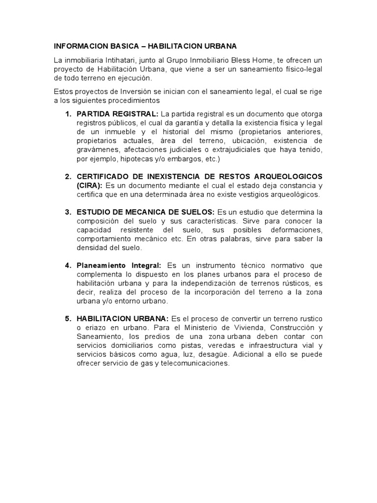 Informacion Basica - Habilitacion Urbana | PDF | Bienes raíces