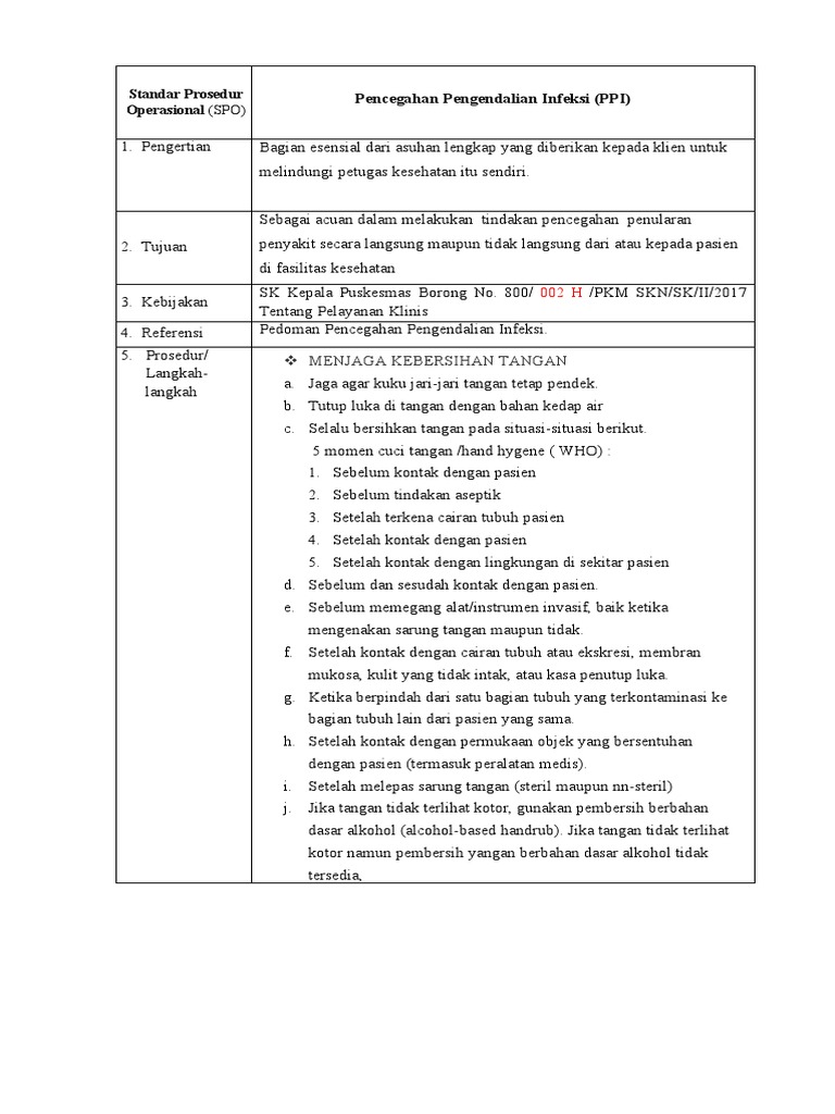 Spo Pencegahan Pengendalian Infeksi (PPI) | PDF