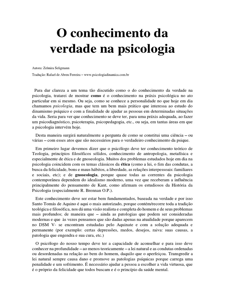 Conhecimento da Verdade na Psicologia | PDF | Psicologia | Conhecimento