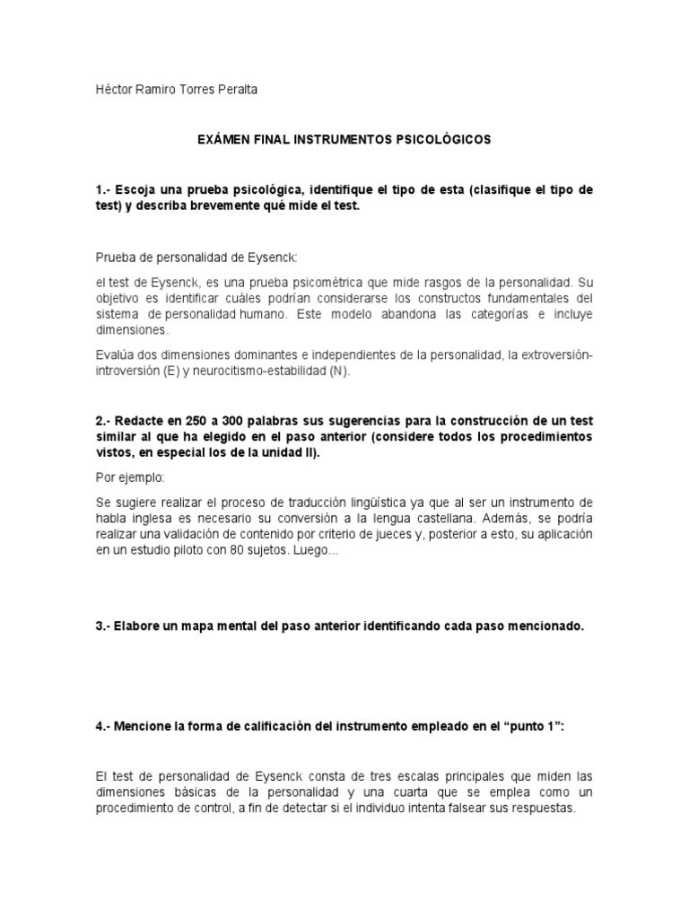 Examen Final Instrumentos Psicologicos | PDF | Validez (Estadísticas ...