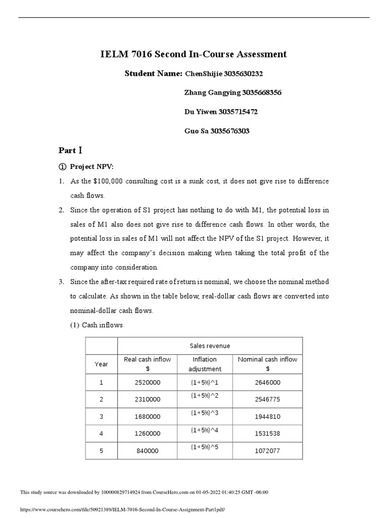 IELM 7016 Second in Course Assignment Part1 PDF | PDF | Net Present Value | Internal Rate Of Return