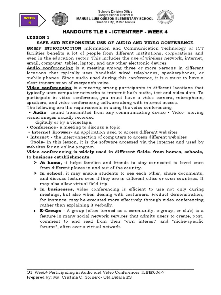 Tle 6 Ie Handouts Week 4 | PDF | Videotelephony | Internet