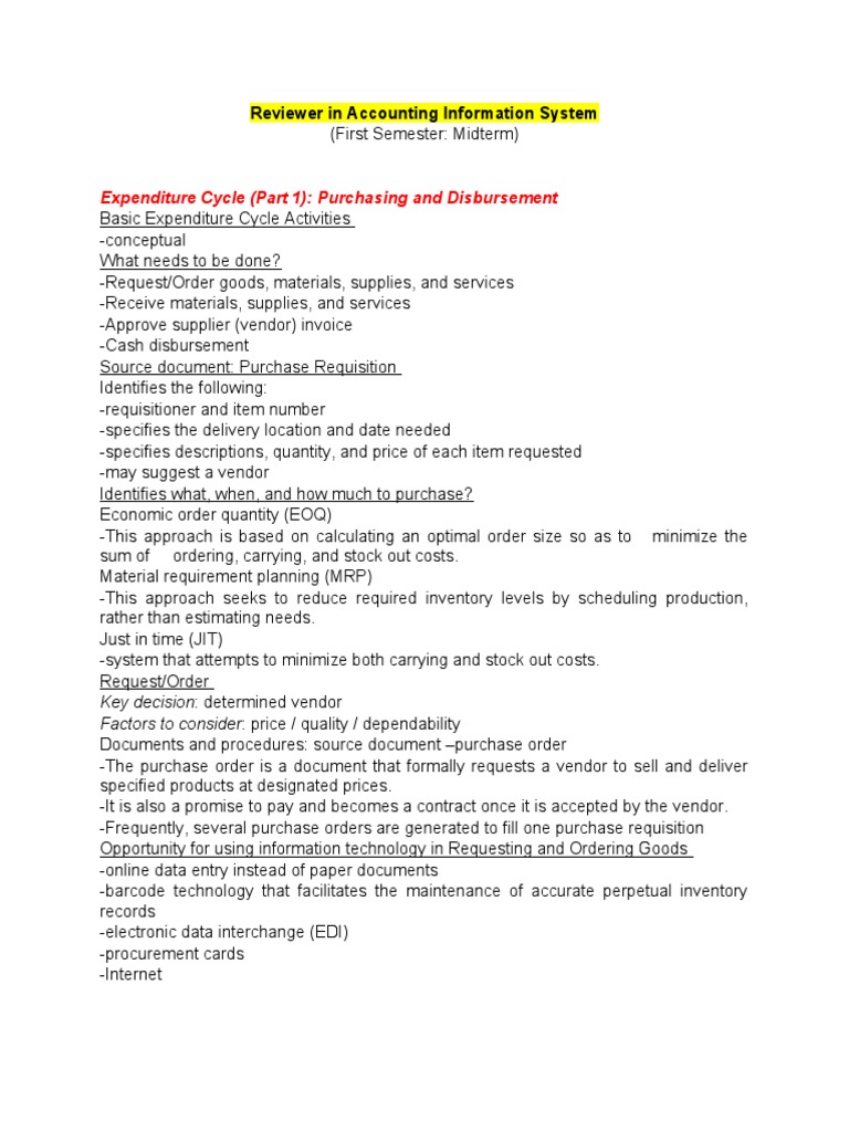 Reviewer in AIS (Midterm) | PDF | Accounts Payable | Enterprise ...