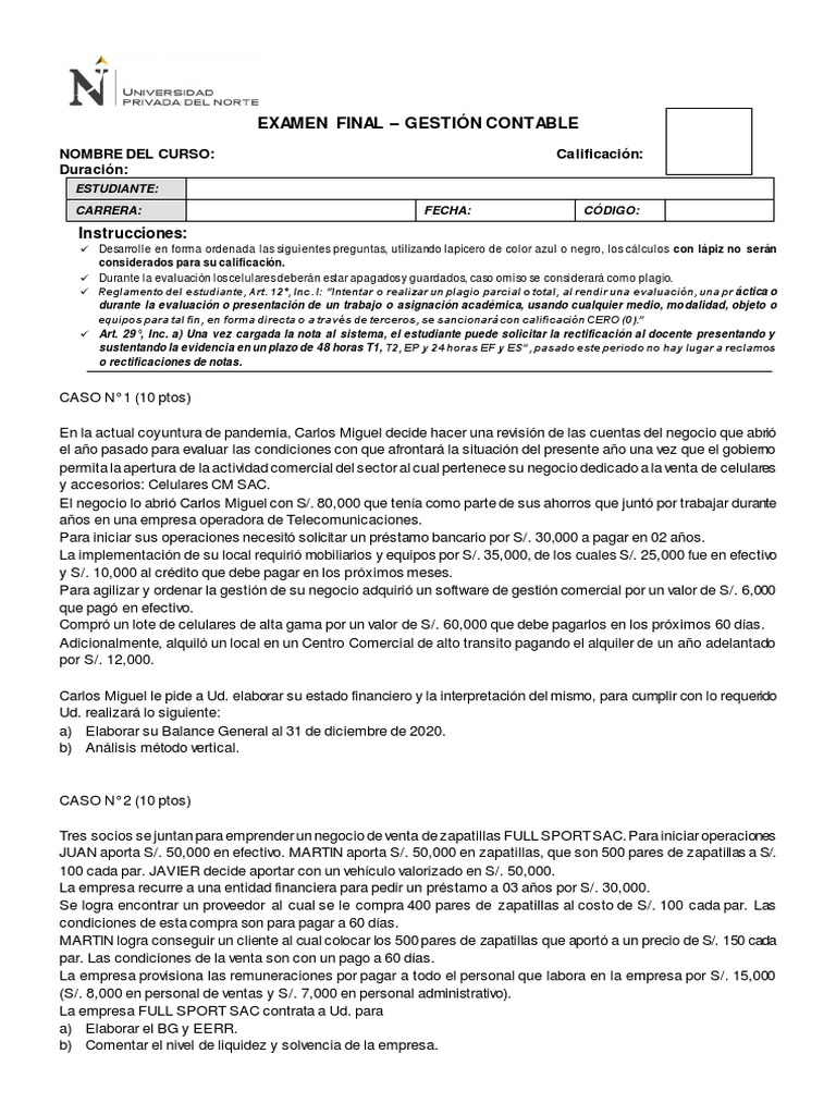 EXAMEN FINAL - Gestión Contable (2021) | PDF | Prueba (evaluación) | Economias