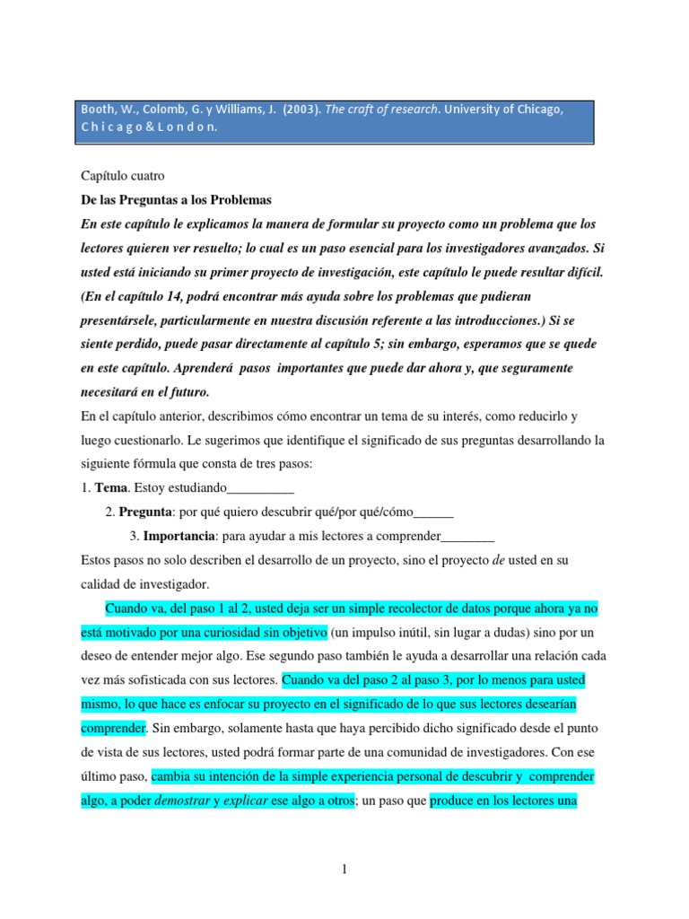 Capitulo 4 The Craft of Research | PDF | Experiencia | Universo