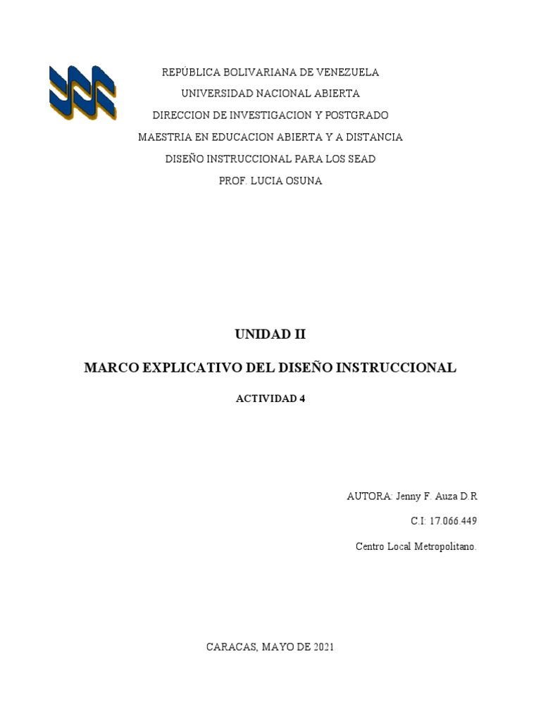 U2 Act 4 Auza | PDF | Diseño instruccional | Aprendizaje