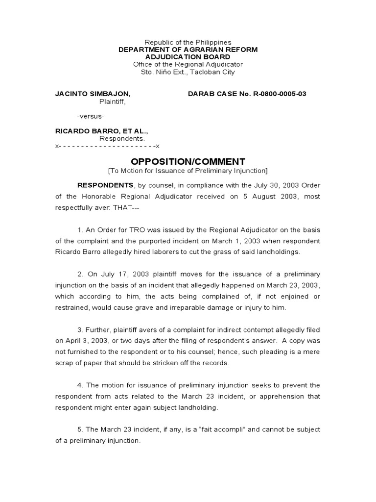 COMMENT Tro | PDF | Injunction | Legal Communication