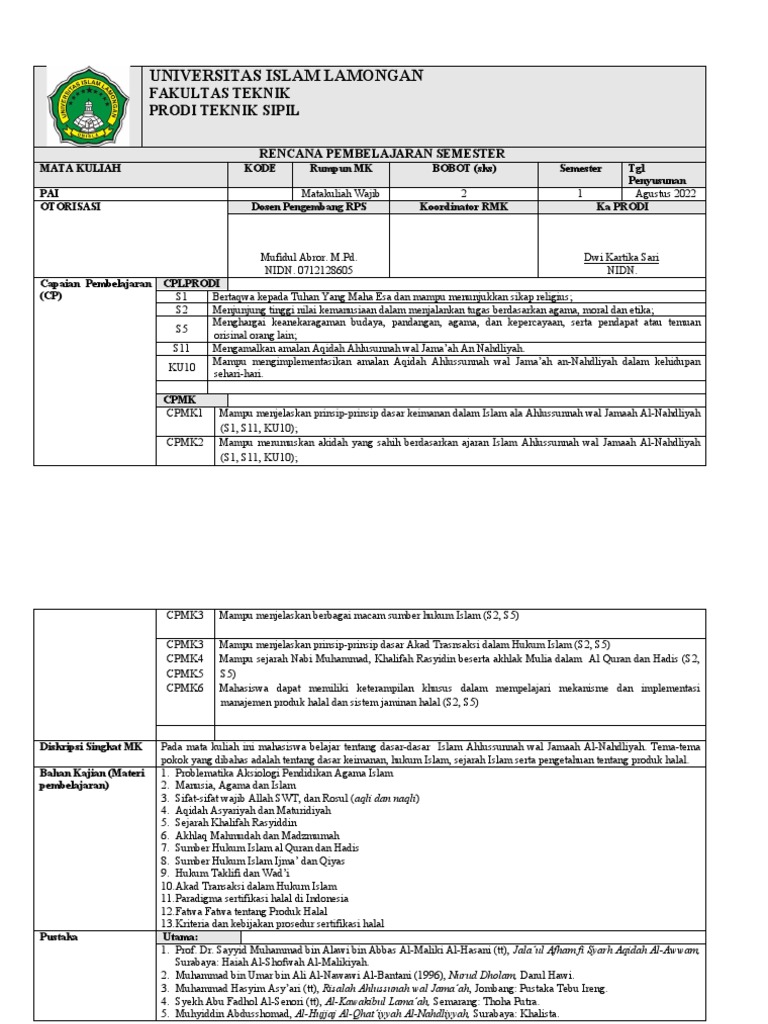 Format RPS PAI 21-22 | PDF