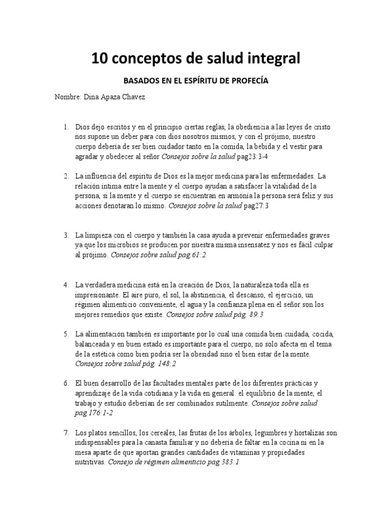 10 Conceptos de Salud Integral | PDF | Dieta (Nutrición) | Dieta y nutrición