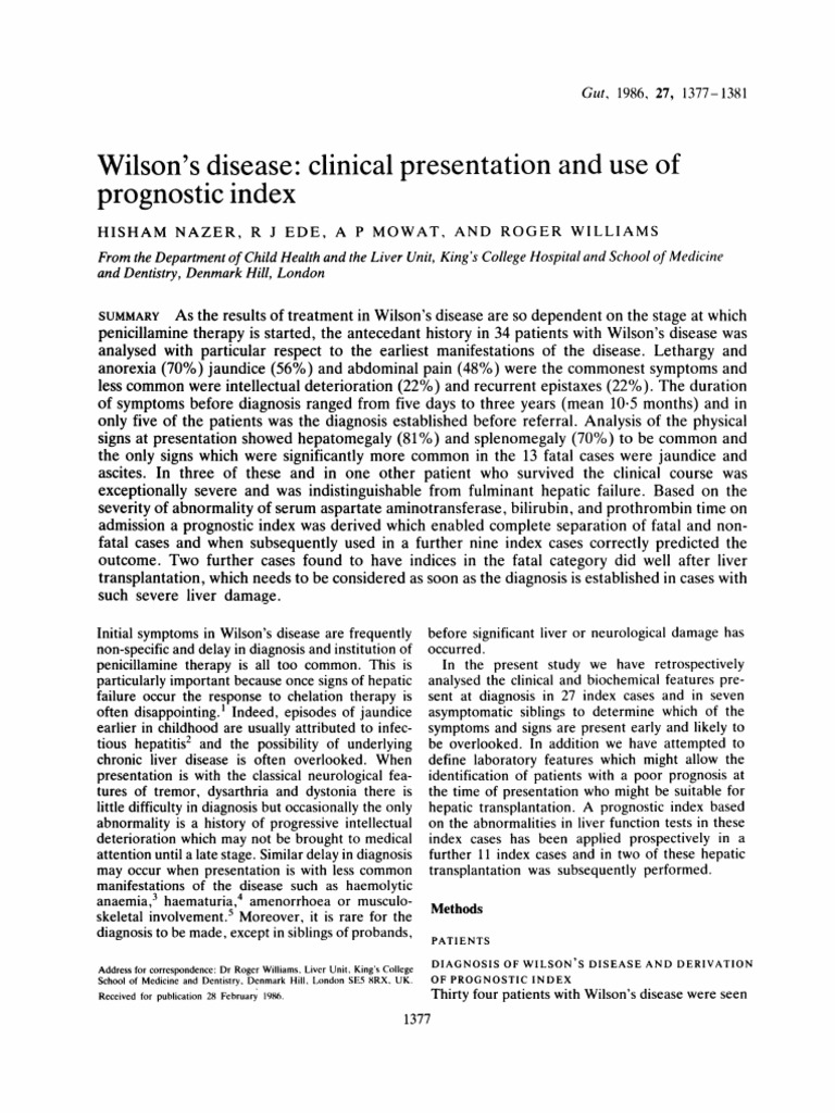 Wilson's Disease: Analysis of Clinical Presentations and Development of ...