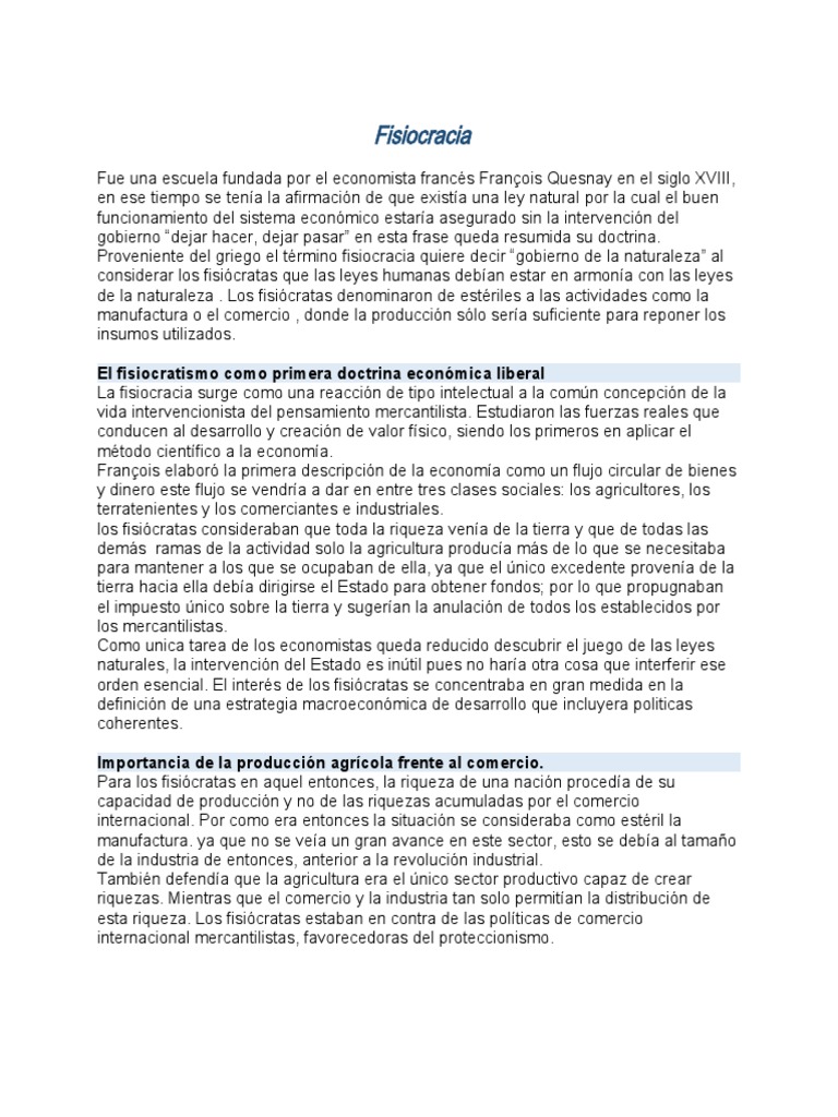 Fisiocracia | PDF | Ciencias económicas | Economias
